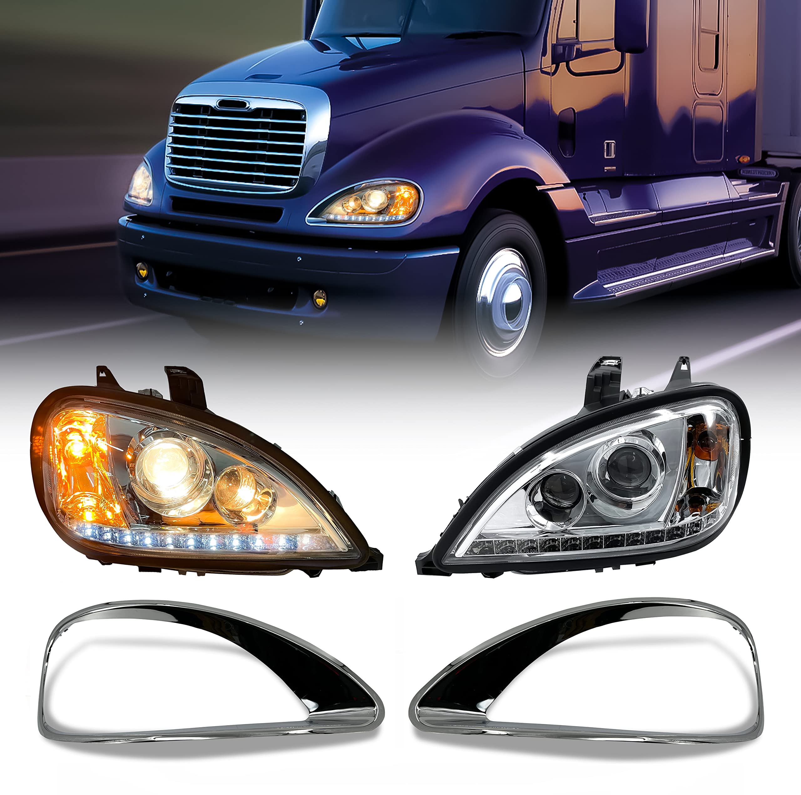 Torque PAIR LED Stripe Headlight & Chrome Bezel Trim Set Replacement ...