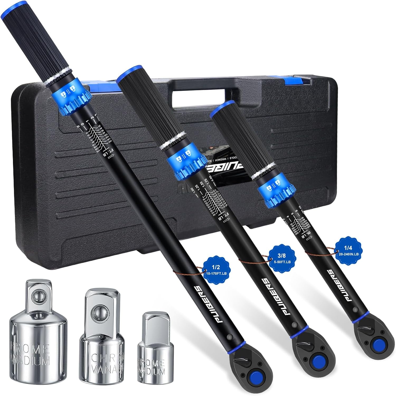 Torque Wrench Set 1/2 3/8 1/4 inch Drive Click, 3Pcs Torque Wrench 10 ...