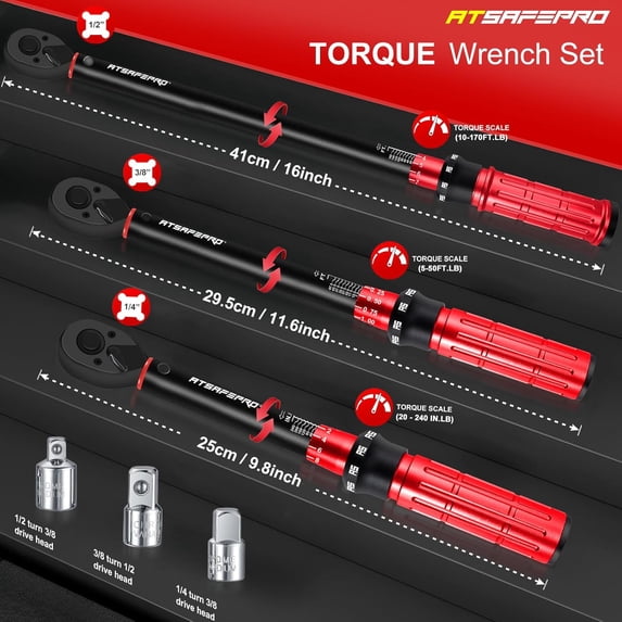 Torque Wrench Set,1/4 3/8 1/2-inch Drive Torque Wrench-20-240 in.lb,5 ...