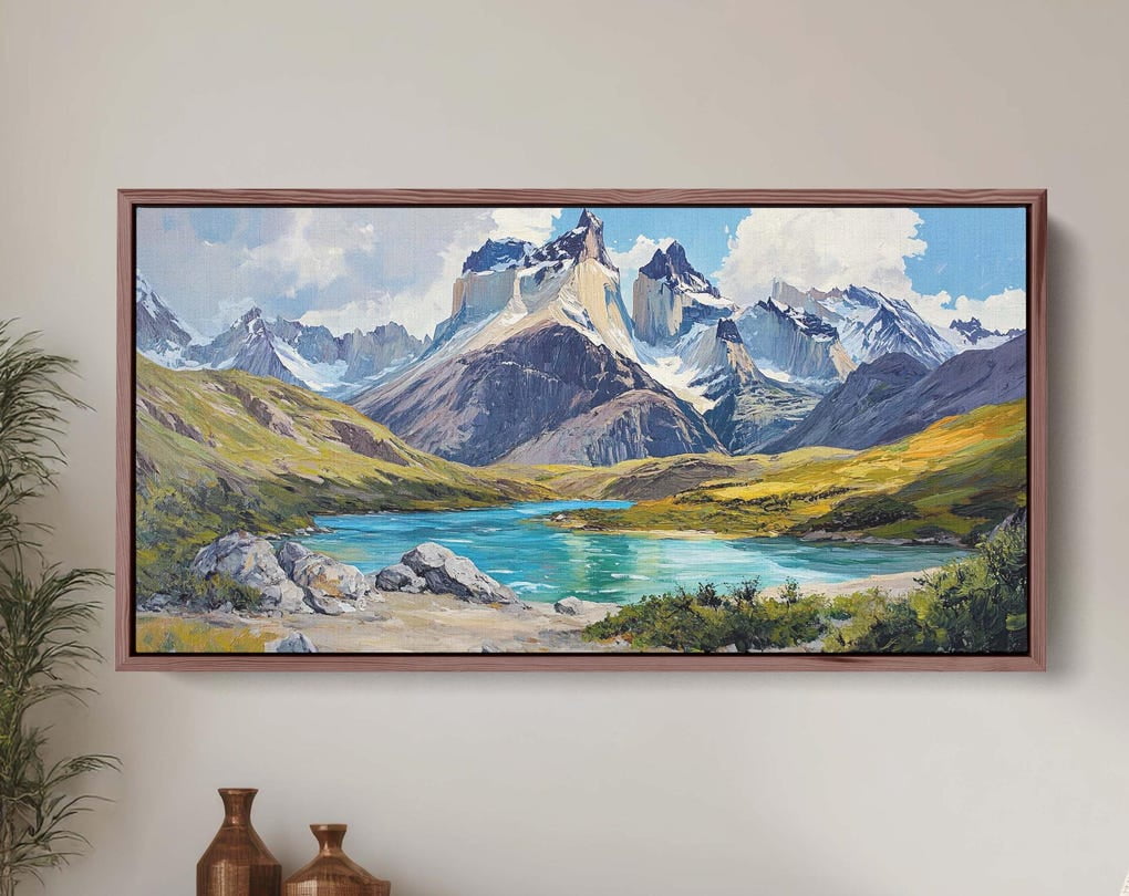 Torres Del Paine Art, Chile Painting, Mountain Lake Art, Nature ...