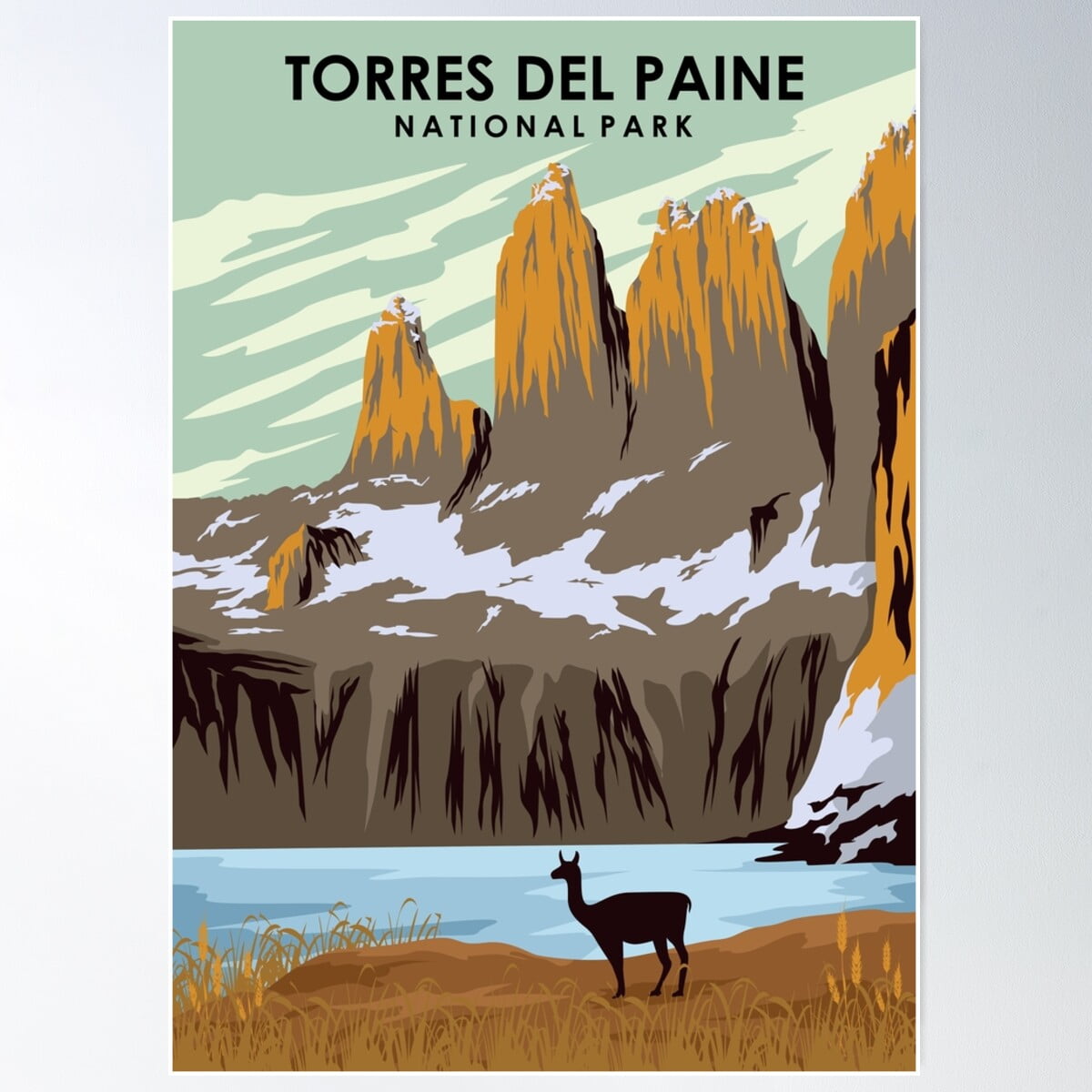 Torres Del Paine Natonal Park Vintage Minimal Chile Travel Poster Wall ...