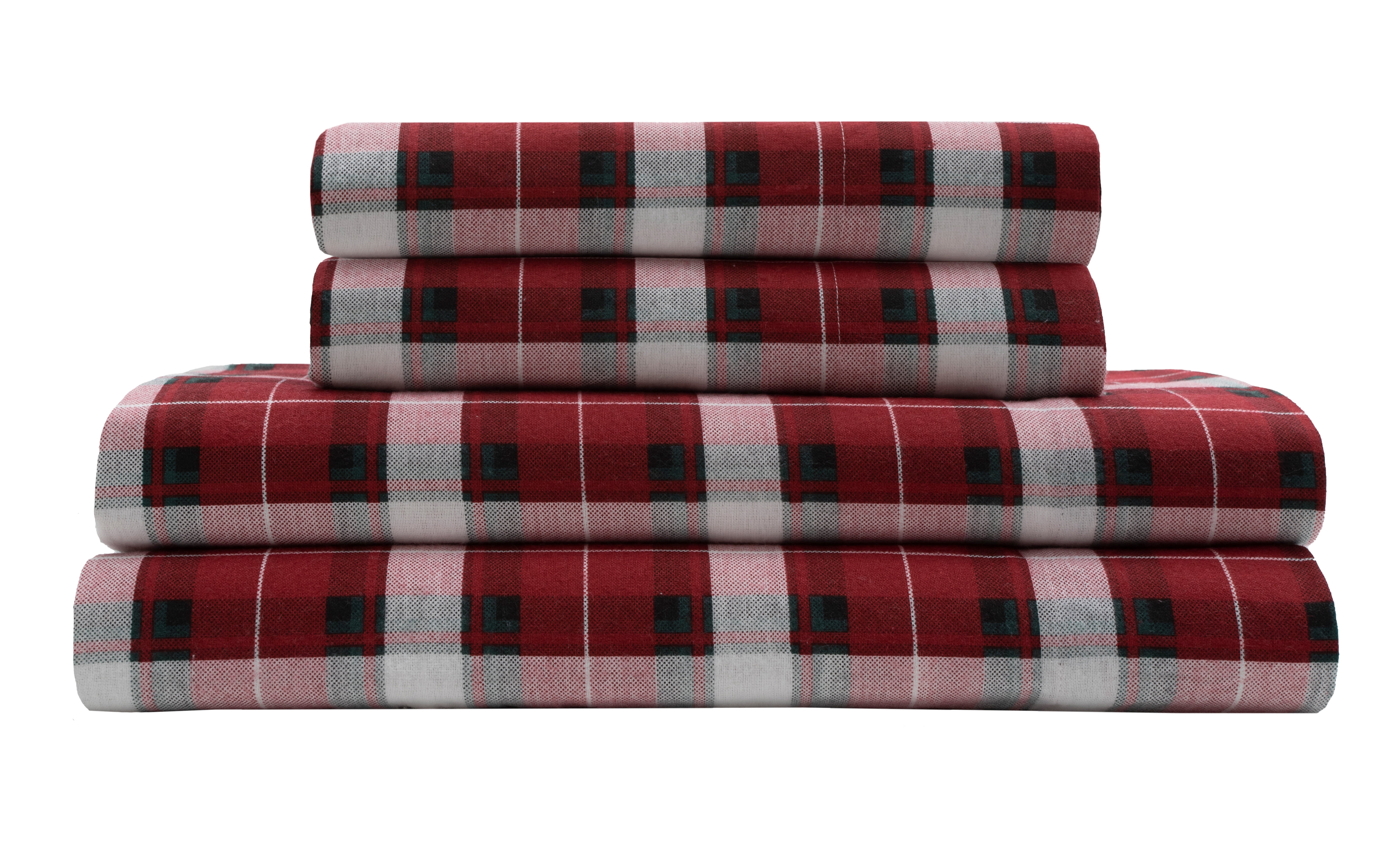 Torrey Lane 100% Cotton Flannel Sheet Set, Queen, Tartan Plaid Red ...