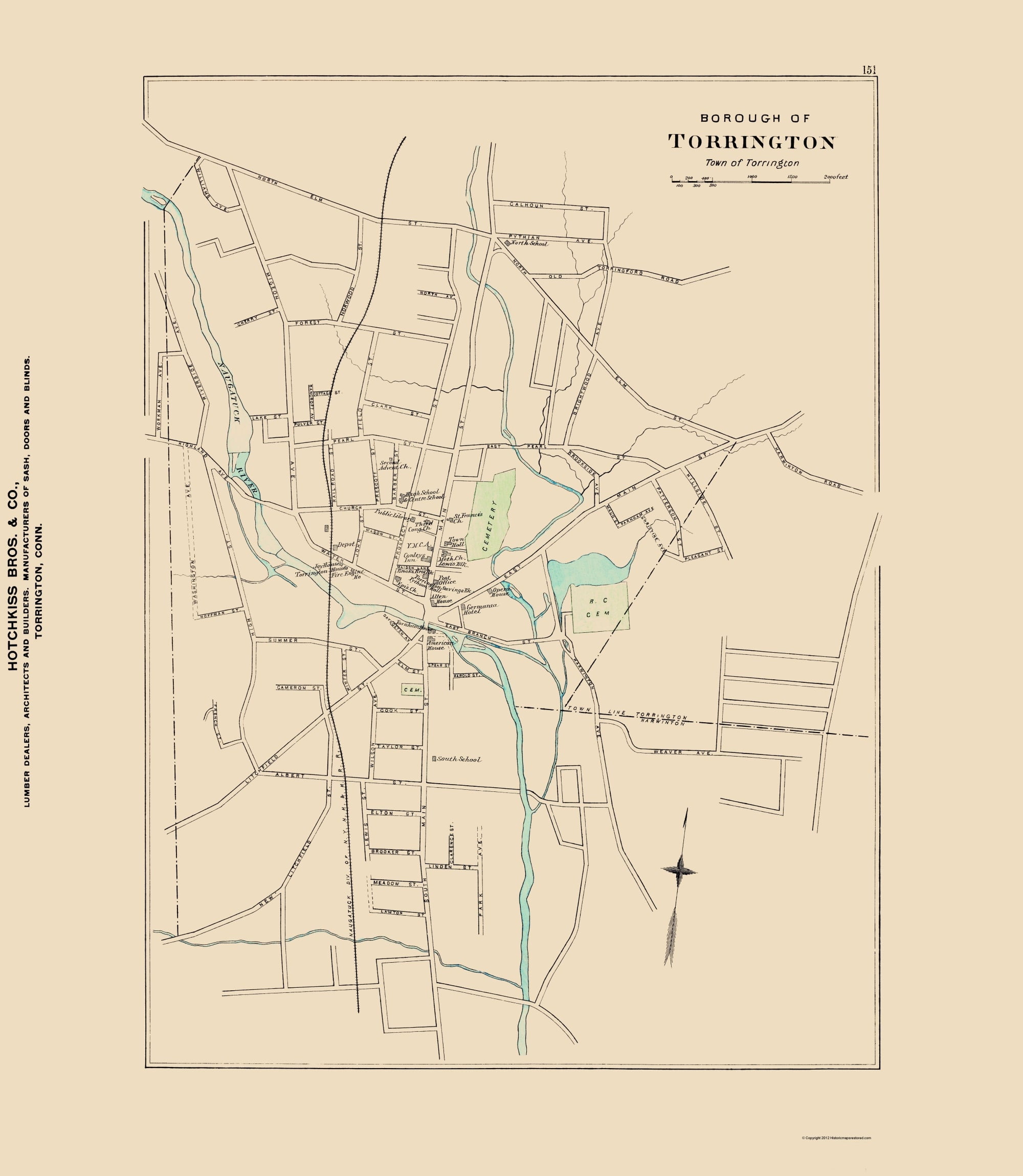 Historic City Map - Torrington Connecticut - Hurd 1893 - 23 x 26.44 ...