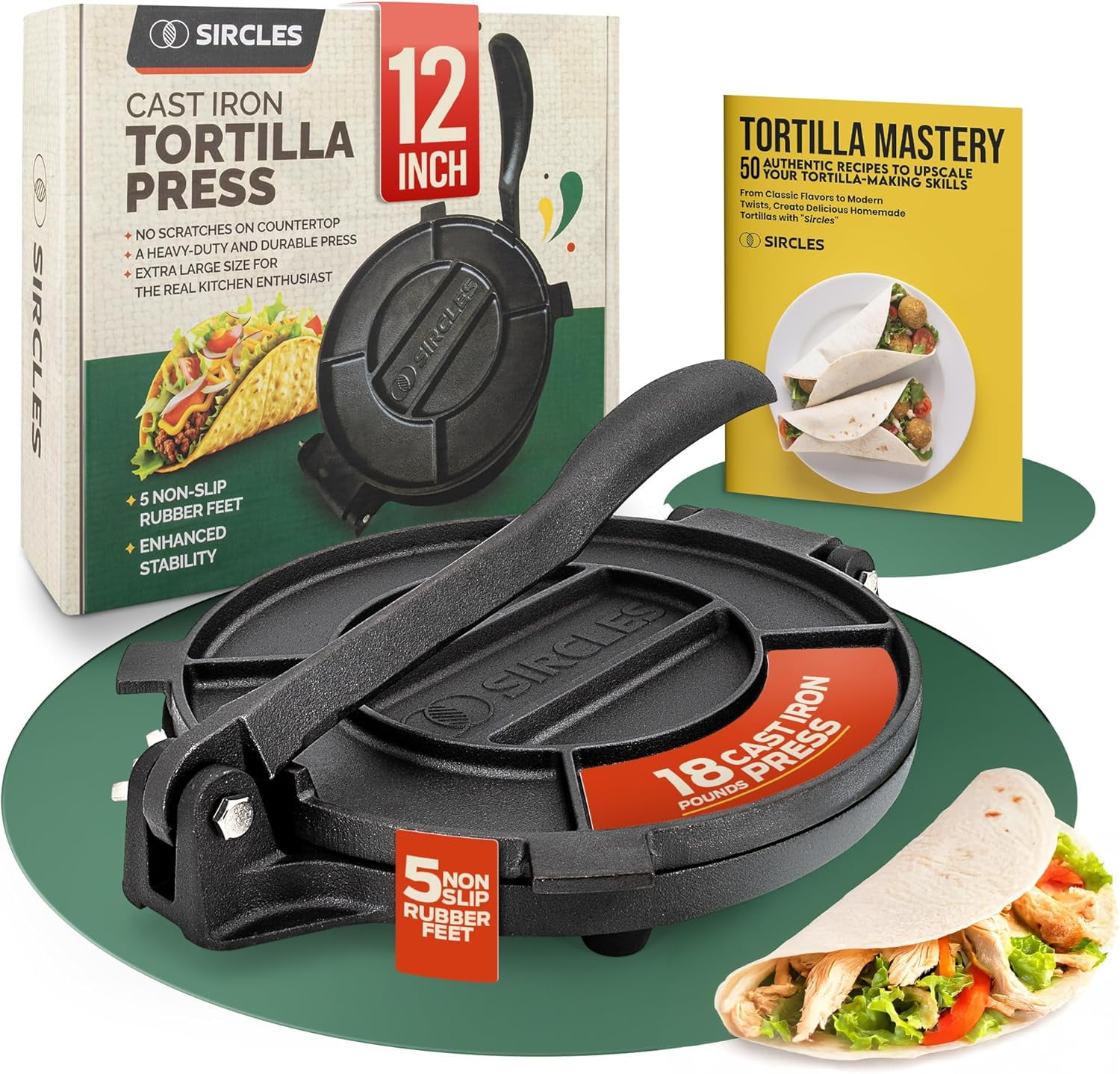 Tortilla Press 12 Inch Cast Iron - Extra Large, Heavy Duty 12 Inch ...