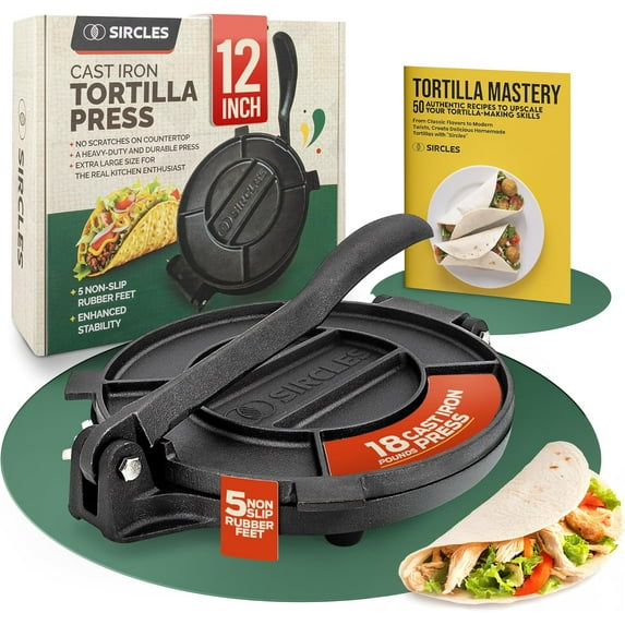 Tortilla Press 12 Inch Cast Iron - Extra Large, Heavy Duty 12 Inch ...