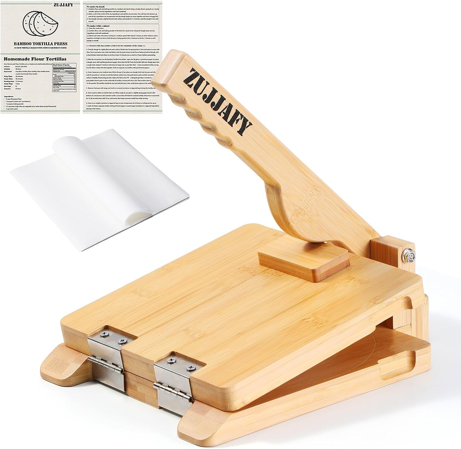 Tortilla Press 8 Inch Bamboo Tortilla Maker with 50pcs Parchment Paper ...