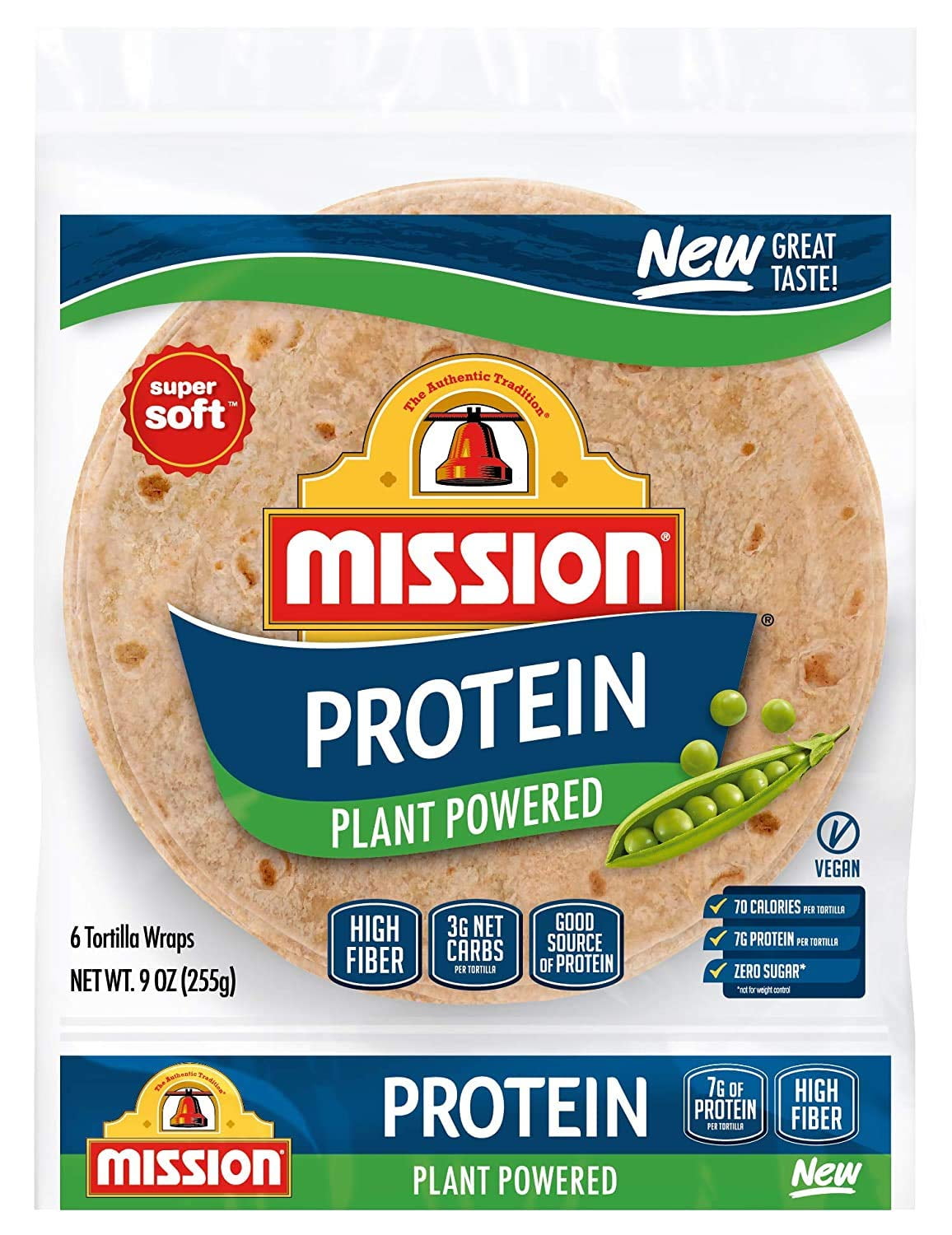 Tortillas Mission Protein Plant Powered Tortilla Wraps, High Fiber, Low ...