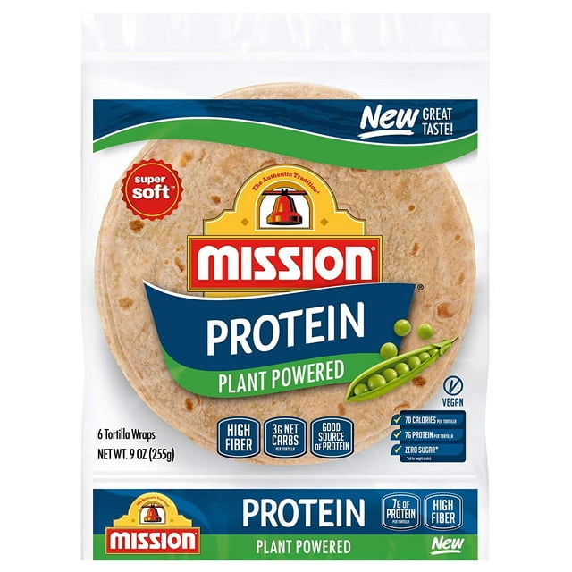Tortillas Mission Protein Plant Powered Tortilla Wraps, High Fiber, Low ...
