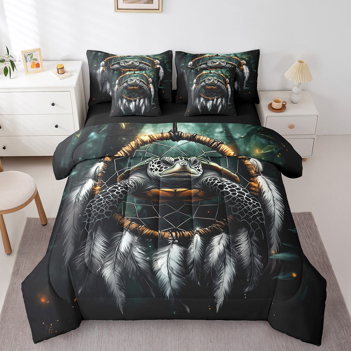 Tortoise Bed in a Bag King Size Comforter Set 7 Pieces,Dream Catchers Sheet Set with Comforter ...