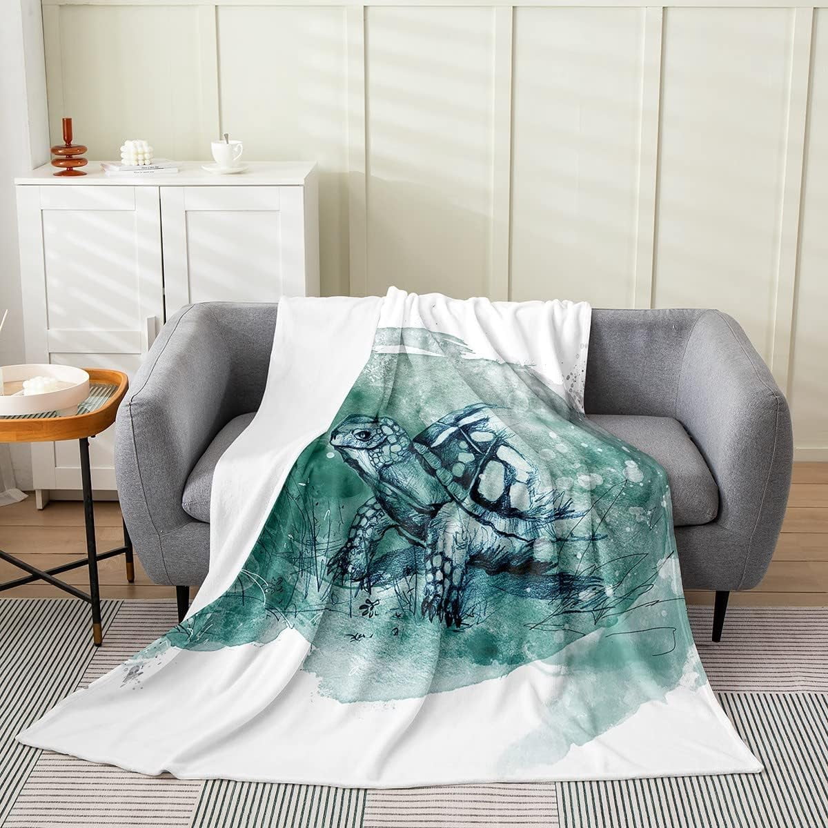 Tortoise Blanket, Green Sea Turtle Throw Blanket Baby Size, Cartoon ...