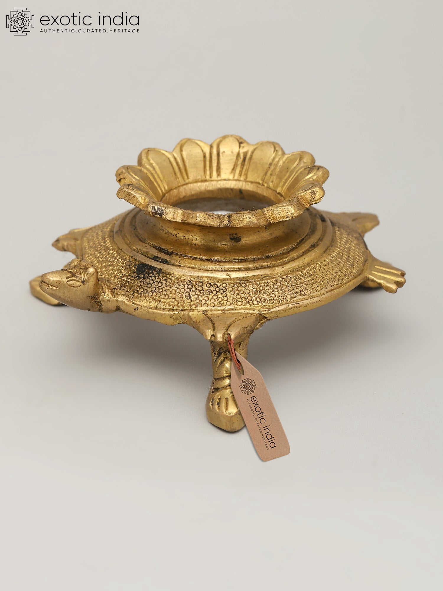 Tortoise Conch Stand with Lotus Carvings Brass Item - Walmart.com