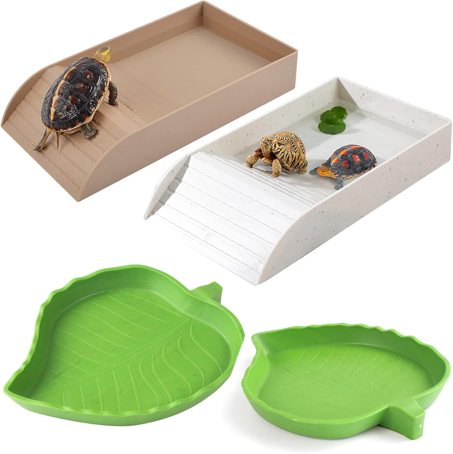 Tortoise Food Dish with Ramp and Basking Platform Leaf Water Food Bowls ...