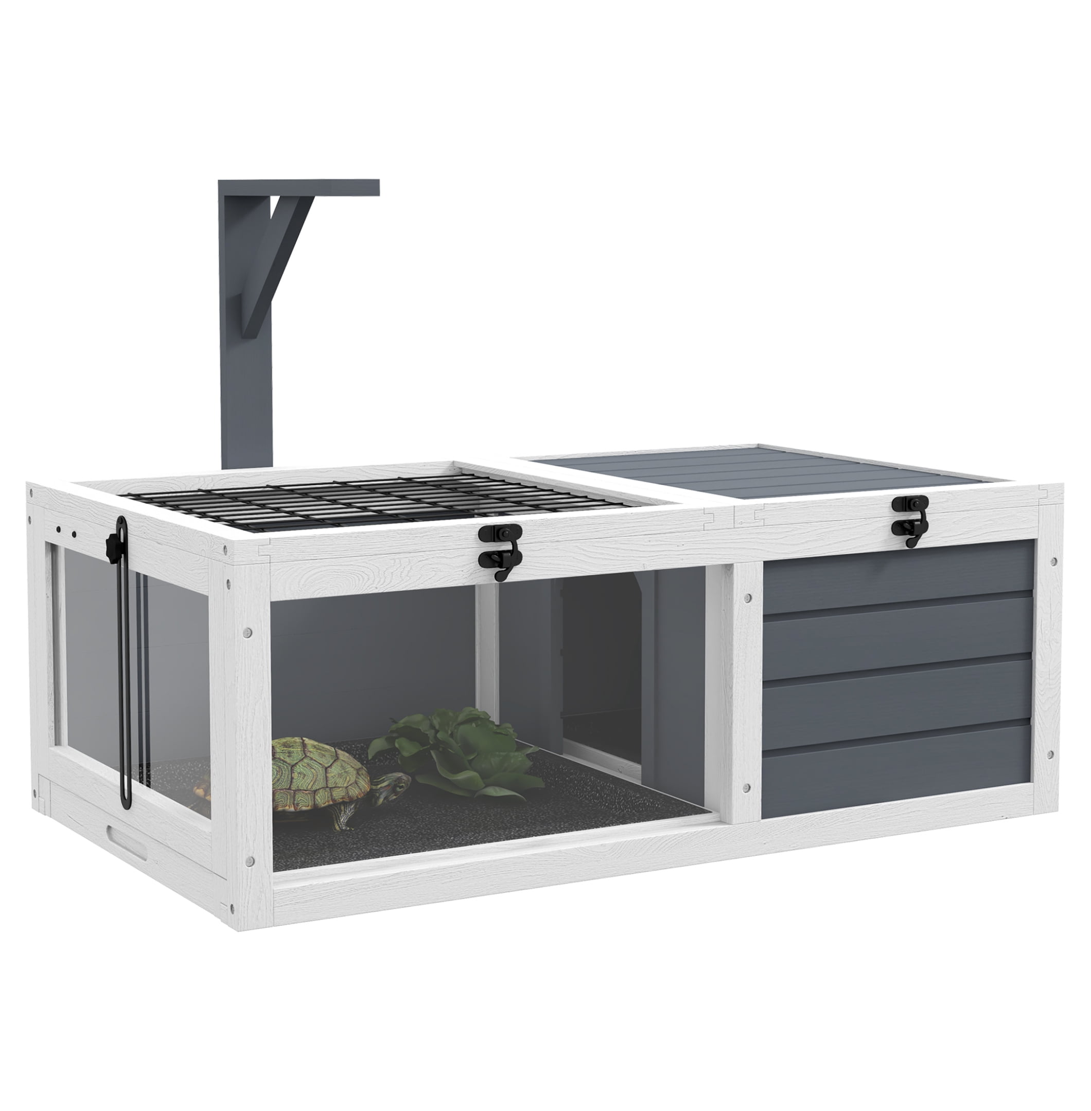 Tortoise Habitat, PawHut Wooden Tortoise House Indoor Outdoor Enclosure ...