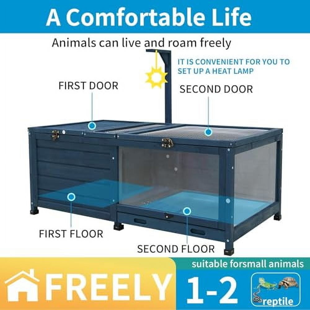 Tortoise Habitat Wooden House with Removable Waterproof Tray - Indoor ...