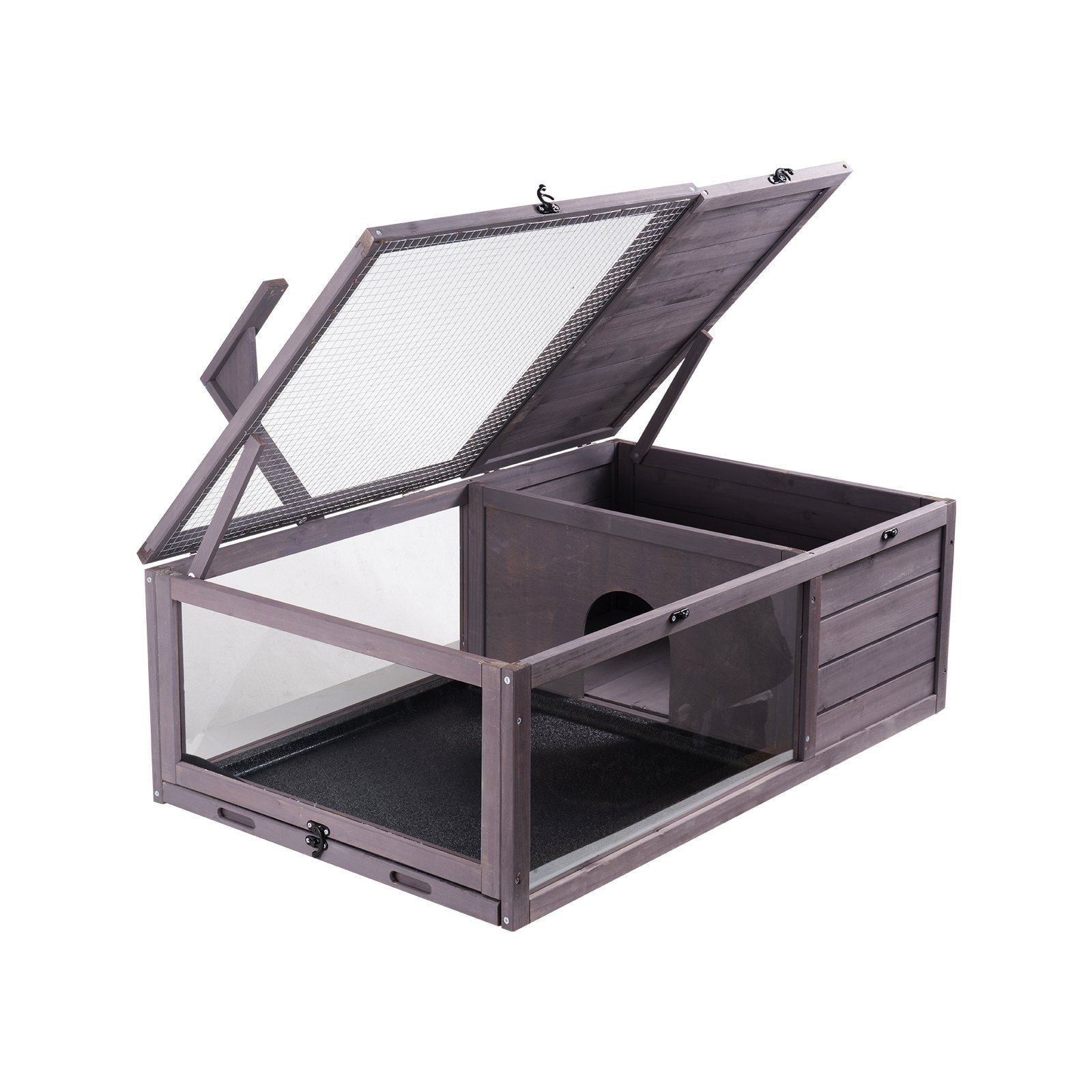 Tortoise Habitat Wooden Tortoise House Indoor & Outdoor 2-Room ...