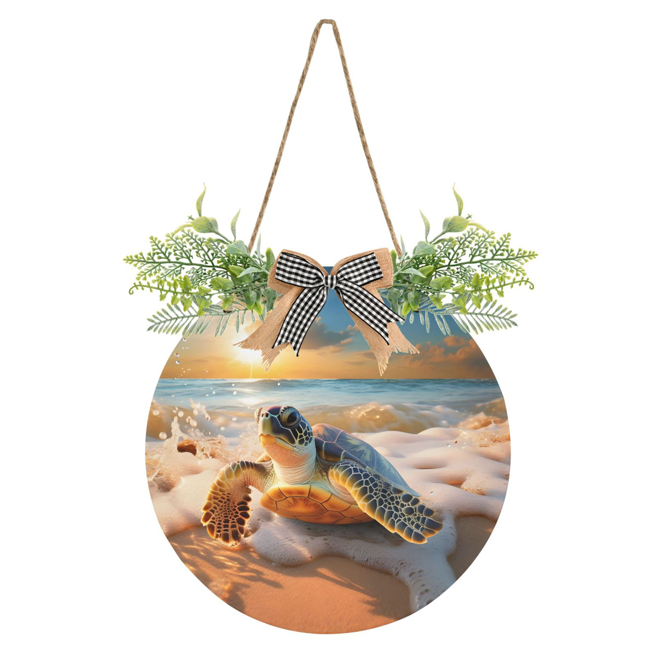 Tortoise Turtle on Beach Welcome Front Door Sign Round 12 inch Porch ...