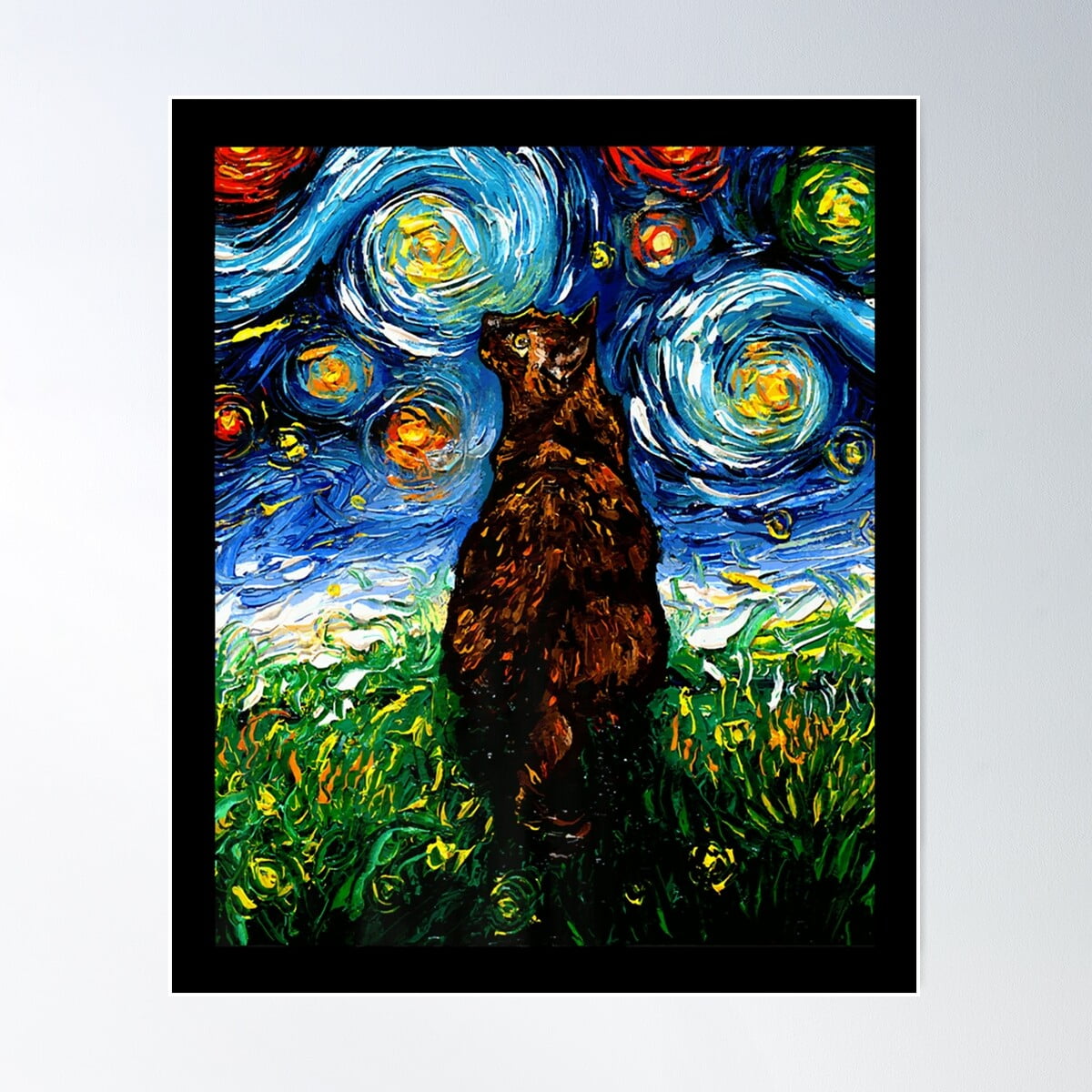 Tortoiseshell Tortie Starry Night Kitty Cat Art By Aja Poster Wall Art ...