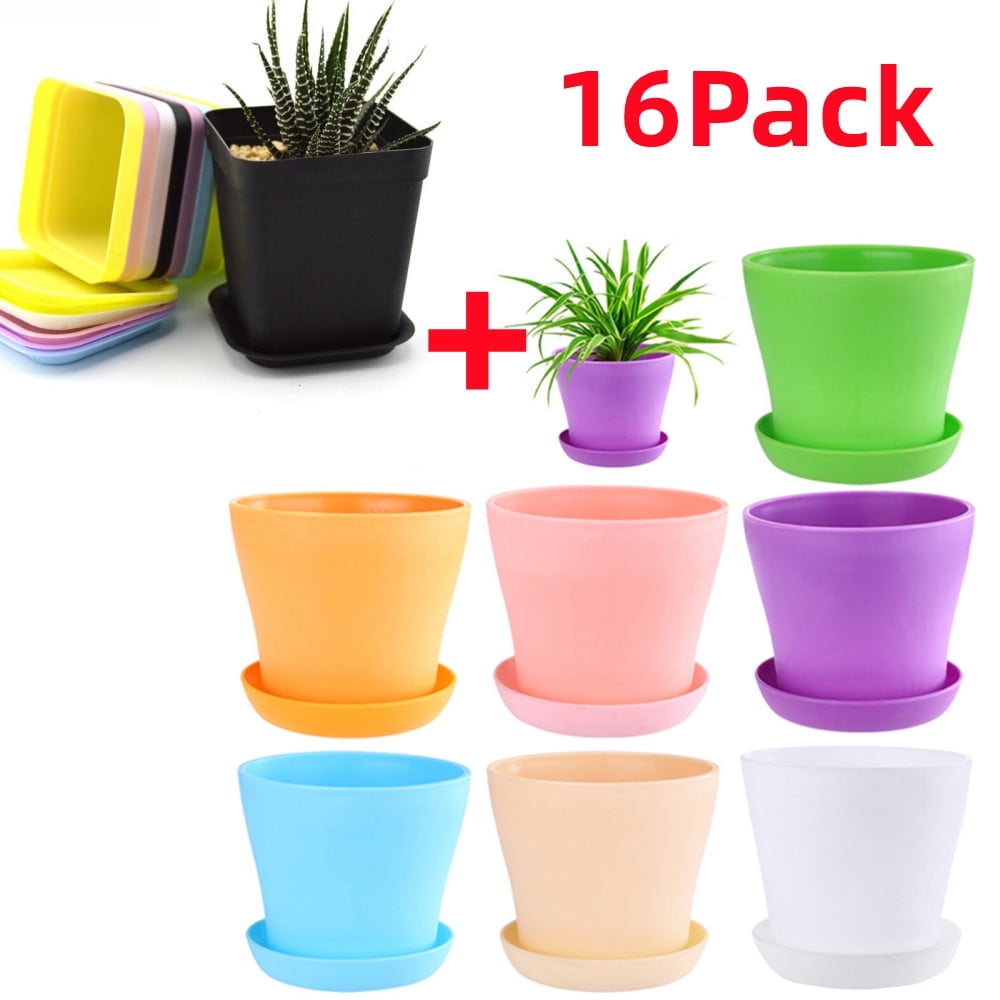 GIXUSIL 8Pcs 4" +8Pcs 3"Colorful Plastic Flower Pots with Saucers for ...