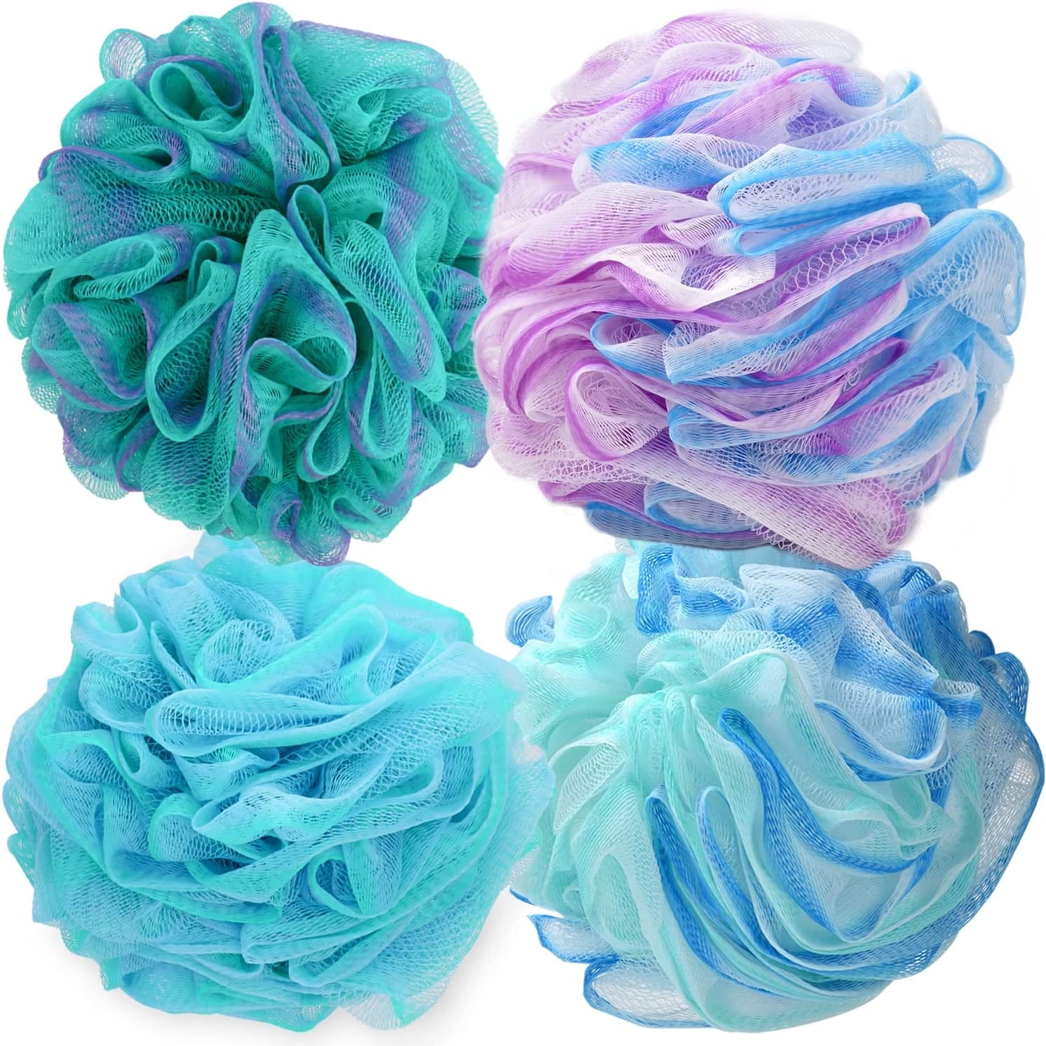 Torubia Shower Puff Loofah, 4 Pcs Extra Large Bath Sponge with Mesh ...
