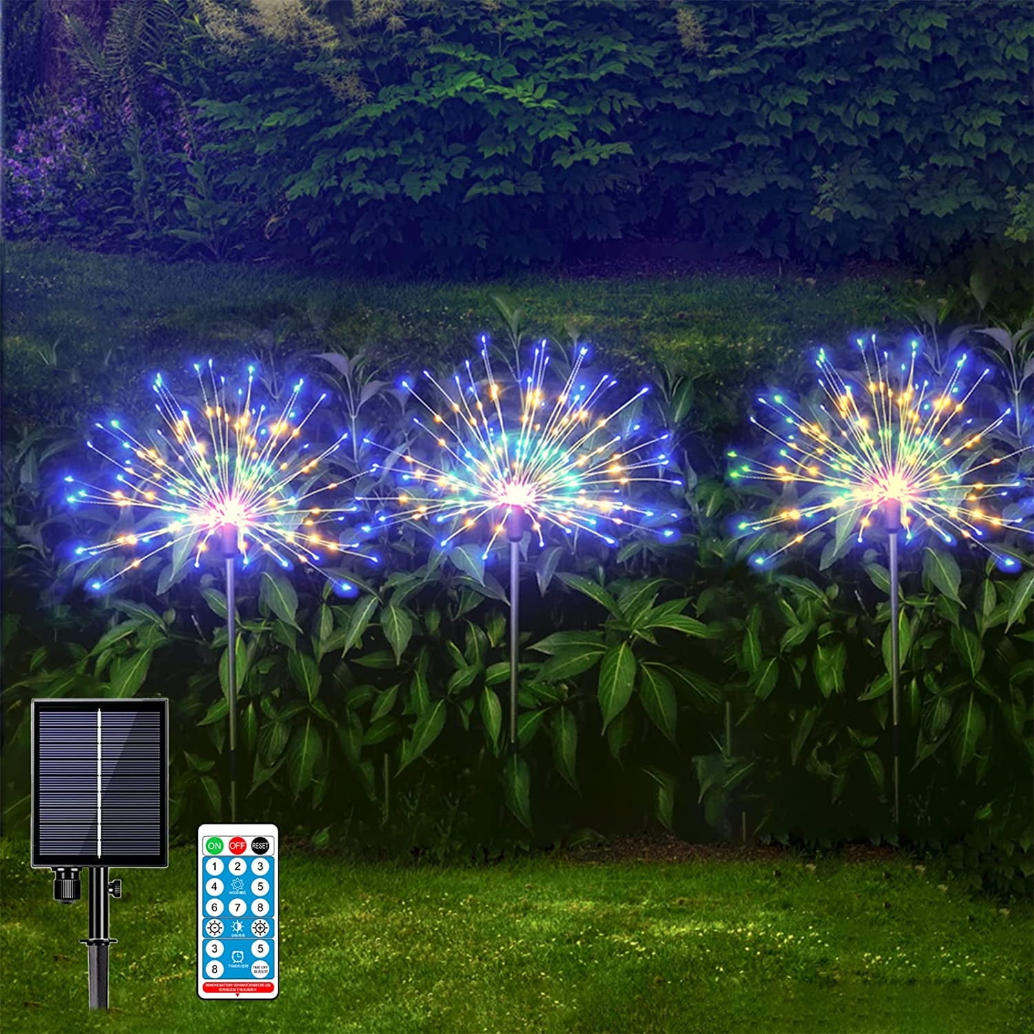GIXUSIL Solar Garden Firework Lights, Outdoor Decorative Lights, 3Pcs 120LED Waterproof Solar ...