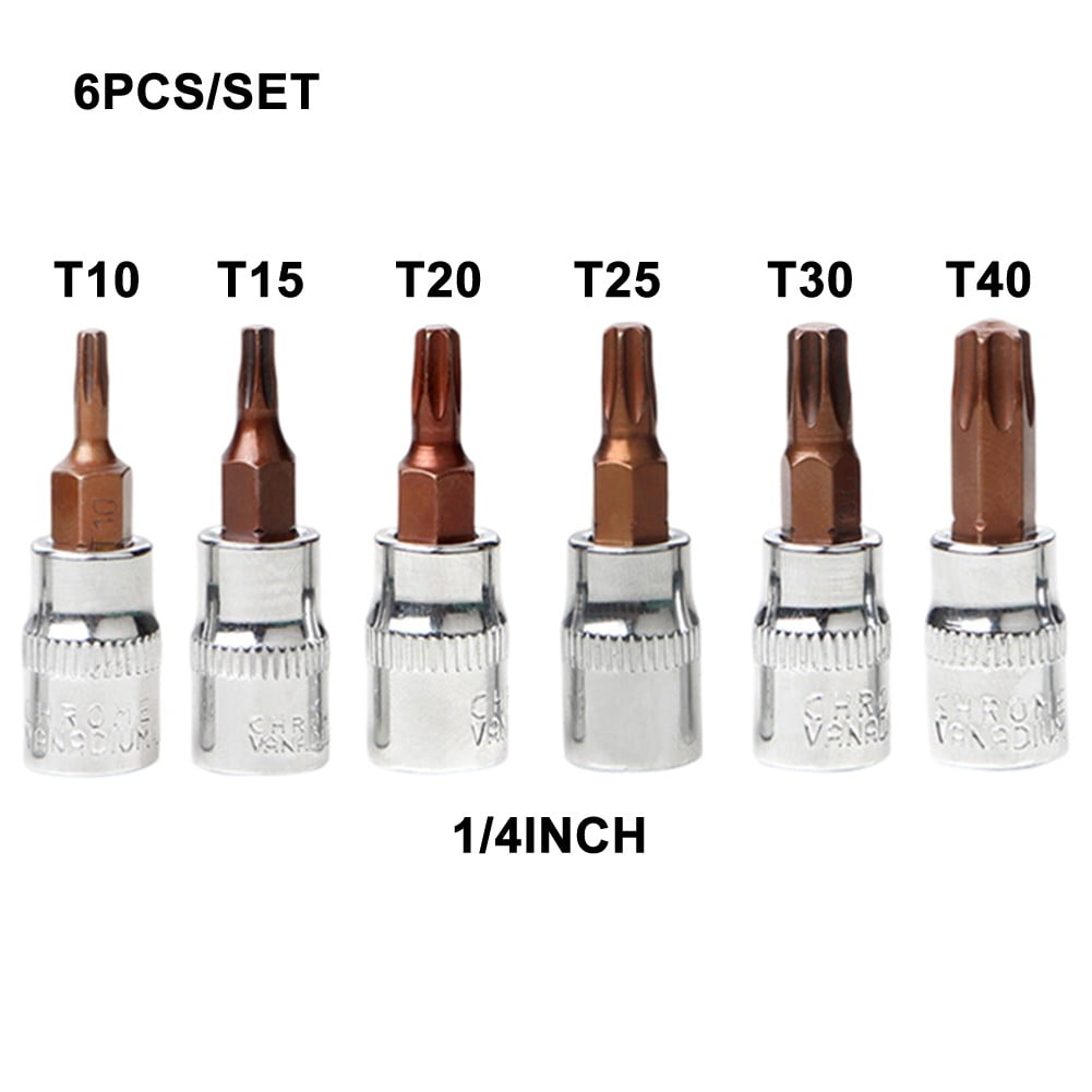 Torx Bit Set 6pcs Torx Head Screwdriver Bits 14inch Drive Socket ...