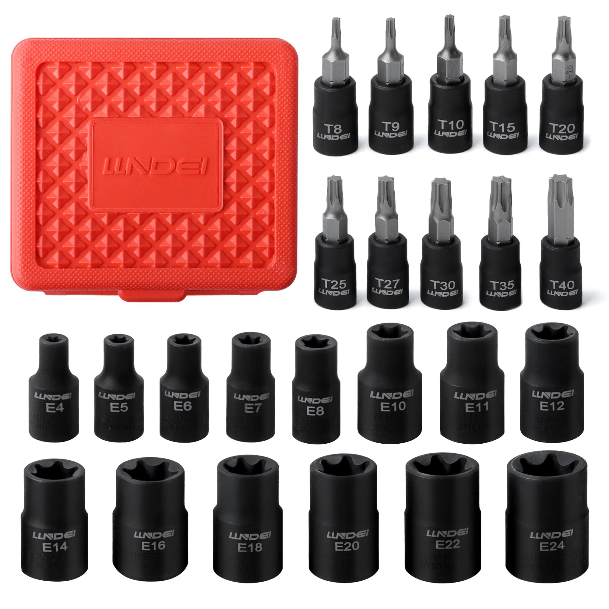 Torx Bit Socket and Female External Socket Set 24PCS, LLNDEI 10 Star ...