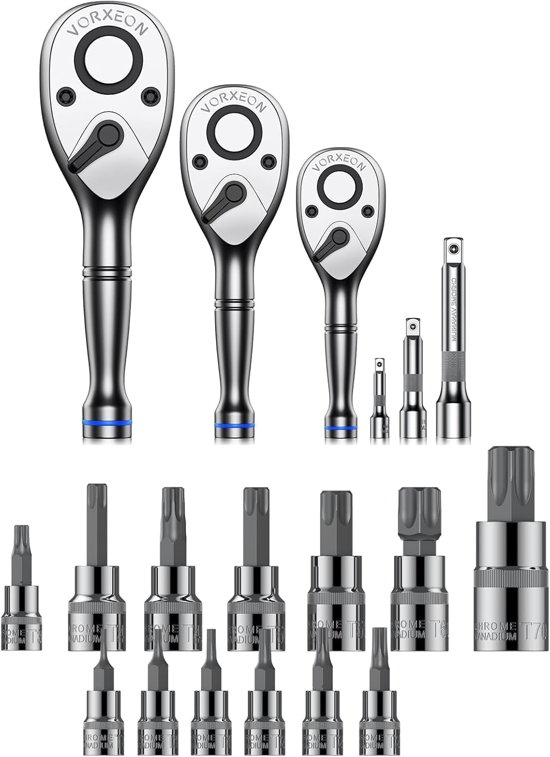 Torx Star Bit Socket Set and Stubby Ratchet Set, 13Pcs Torx Bit Socket ...