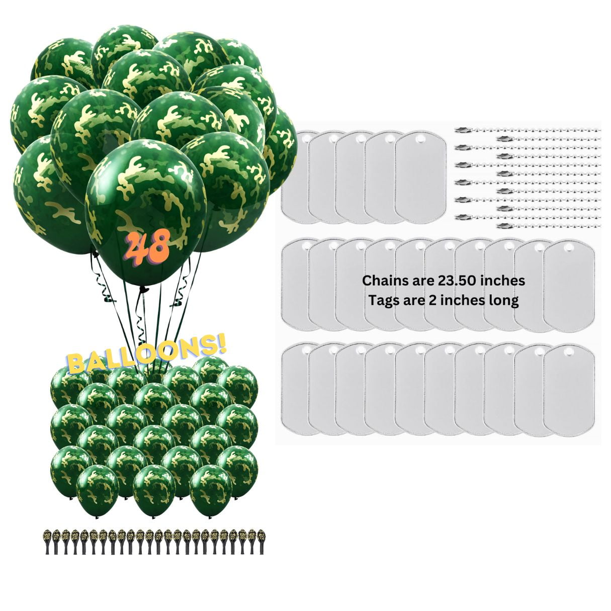 Torxgear Kids Army Party Bundle - 48 Camo Latex Balloons, 25 ...