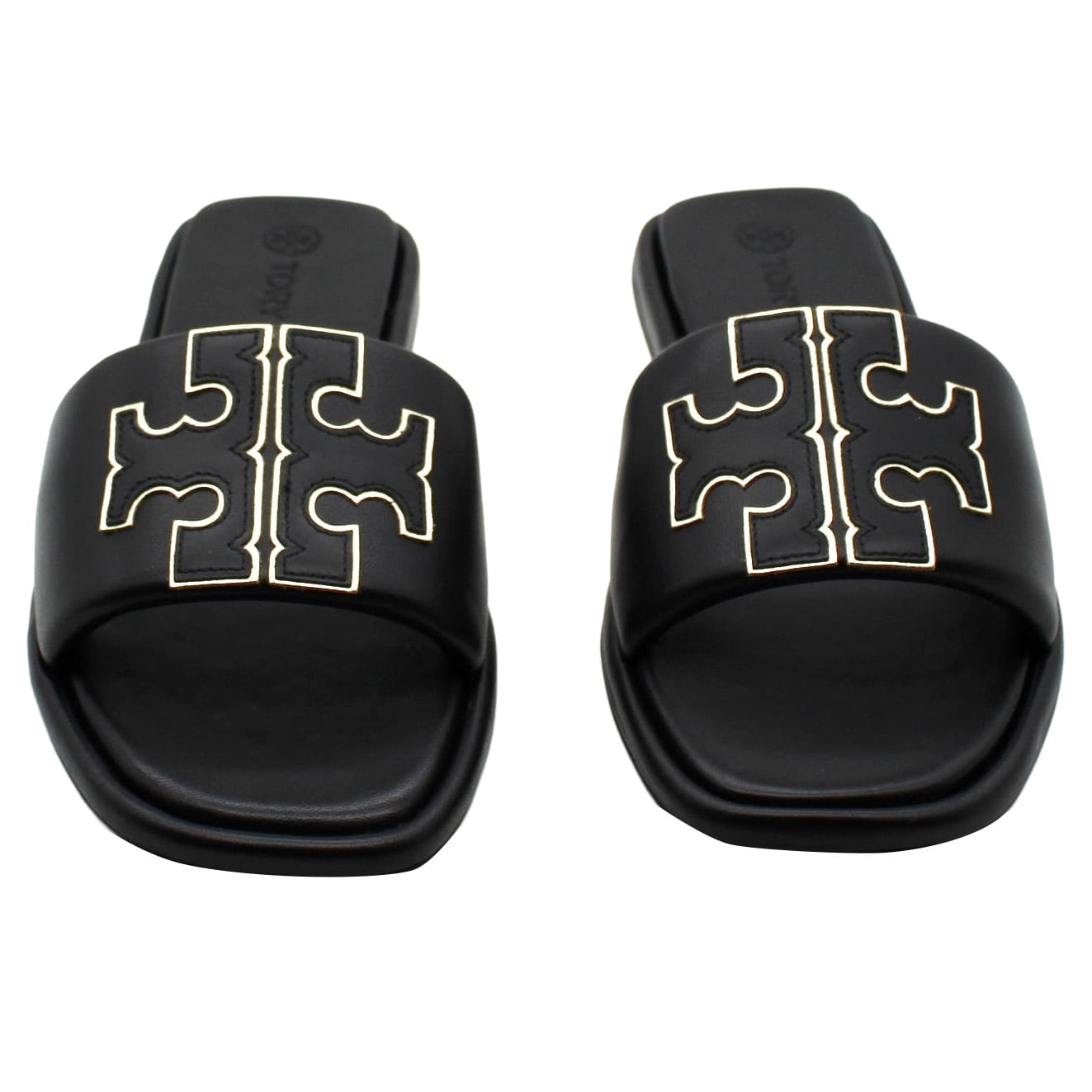 Tory Burch Double T Sport Women's Leather Logo Flat Slide Sandals ...
