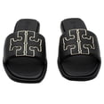 Tory Burch Double T Sport Women's Leather Logo Flat Slide Sandals ...