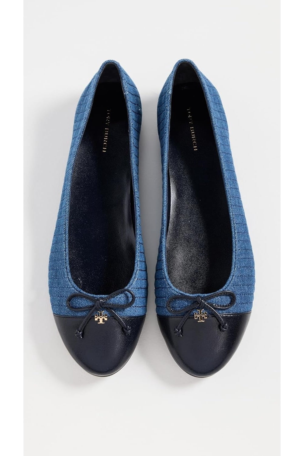 Tory Burch Women's Cap-Toe Quilted Ballet Flats, Dark Denim, Blue Shoes ...
