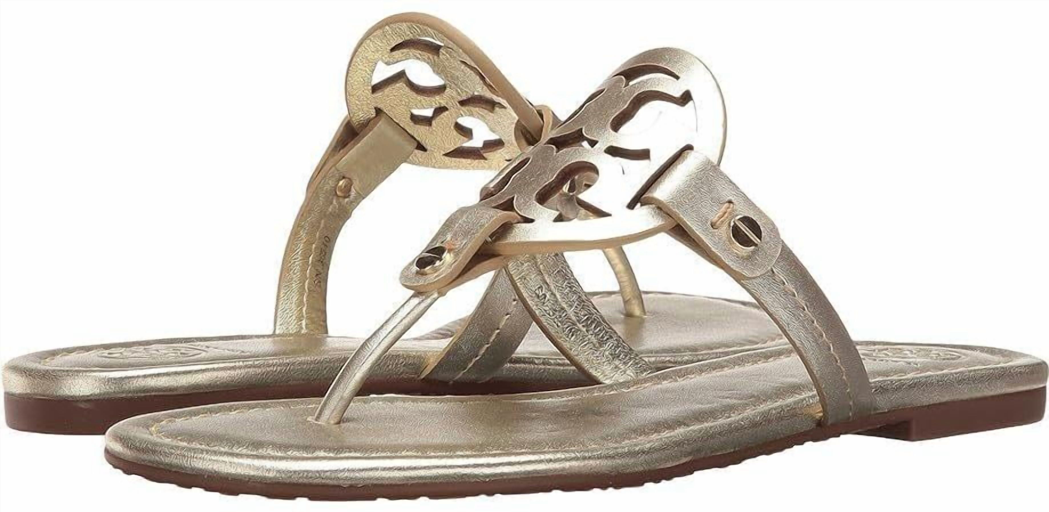 Tory Burch Miller Metallic Leather Sandal - Spark Gold - 8 - Walmart.com