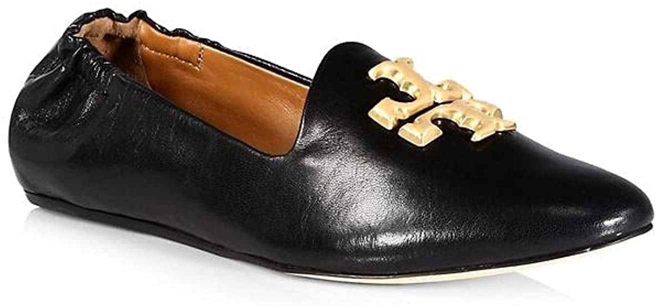 Tory Burch Women's Black Leather Eleanor Logo Buckle Flats Loafers ...
