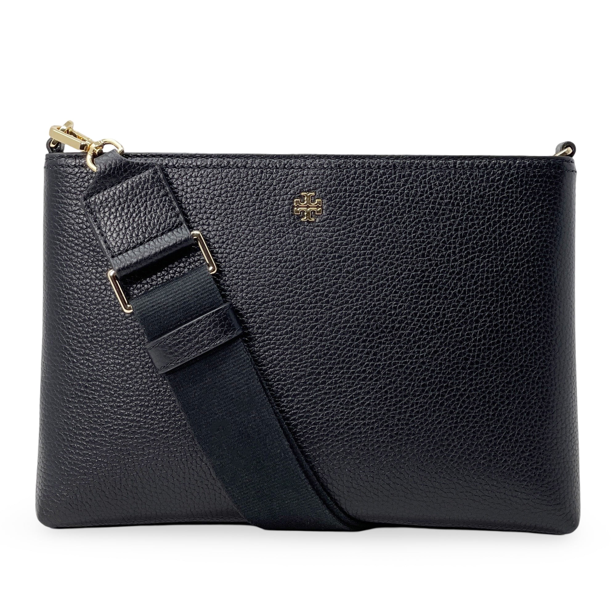 Tory Burch Women's Blake Medium Pebbled Leather Top-Zip Swingpack Crossbody Bag (Black ...