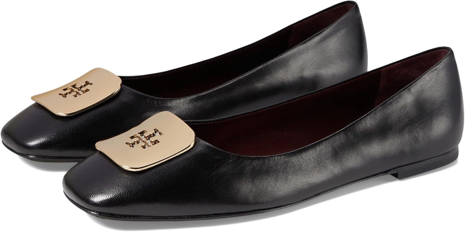 Tory Burch Women's Georgia Ballet Flat, Perfect Black Leather Shoes ...
