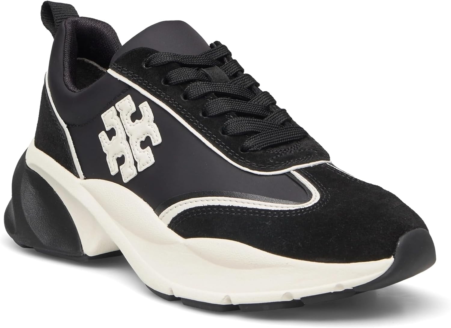 Tory Burch Women's Good Luck Trainer, Perfect Black/New Ivory Lace Up ...