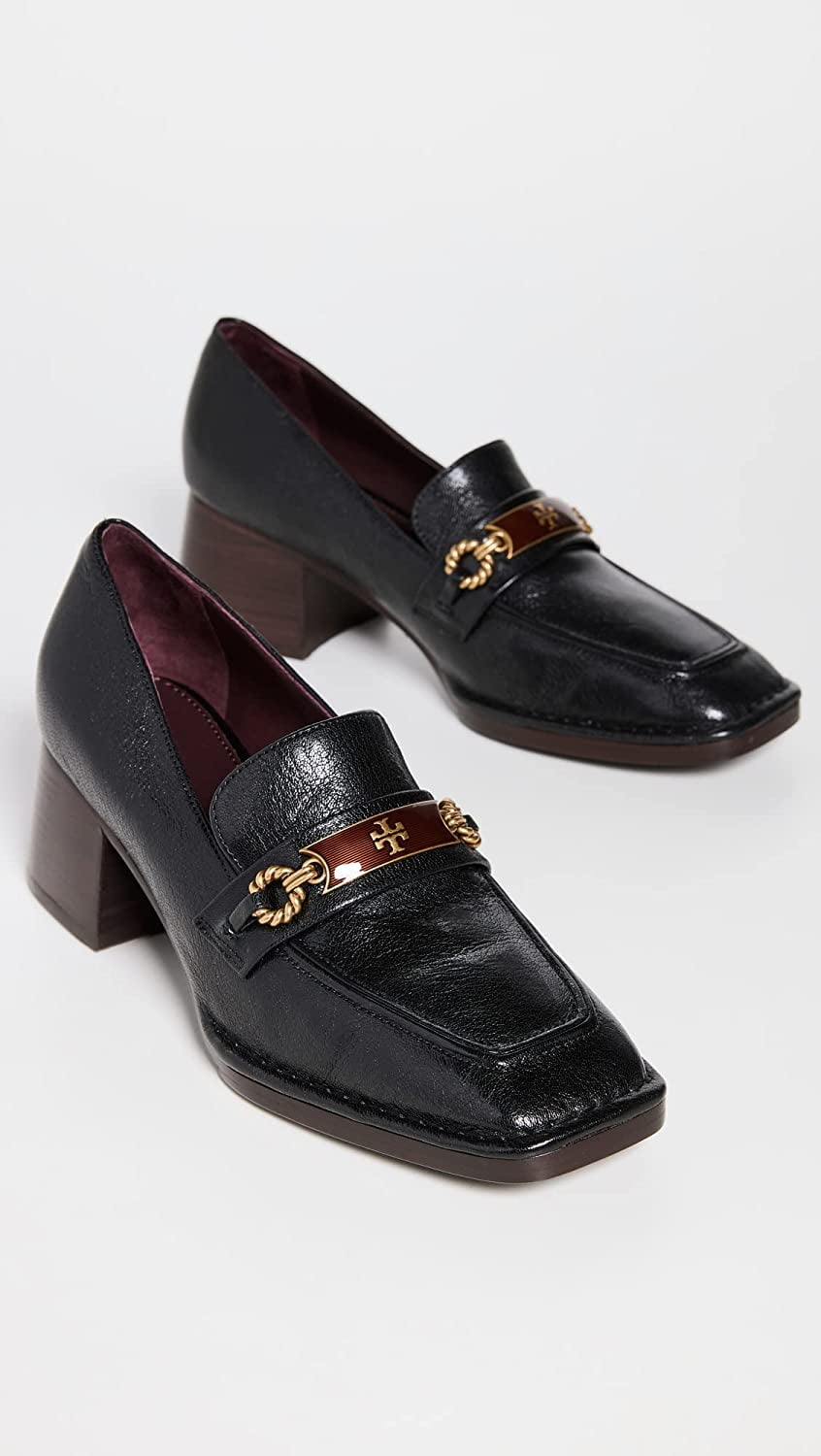 Tory Burch Women's Perrine Heel Loafers, Perfect Black Block Heel Shoes ...