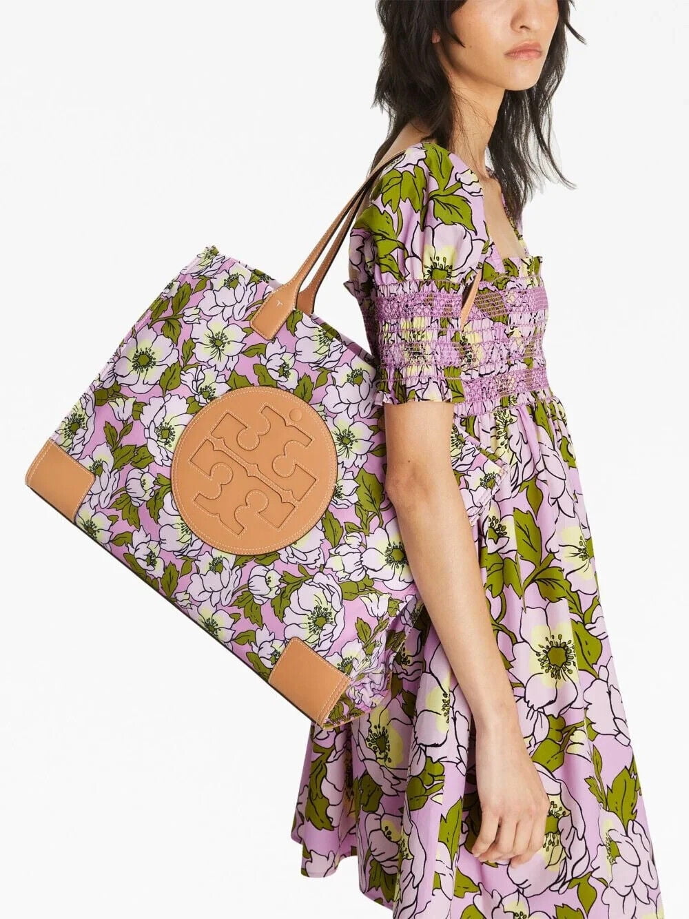 Tory Burch Women's Ella Tote, Rose Pink Floral Print, Spacious Shoulder ...