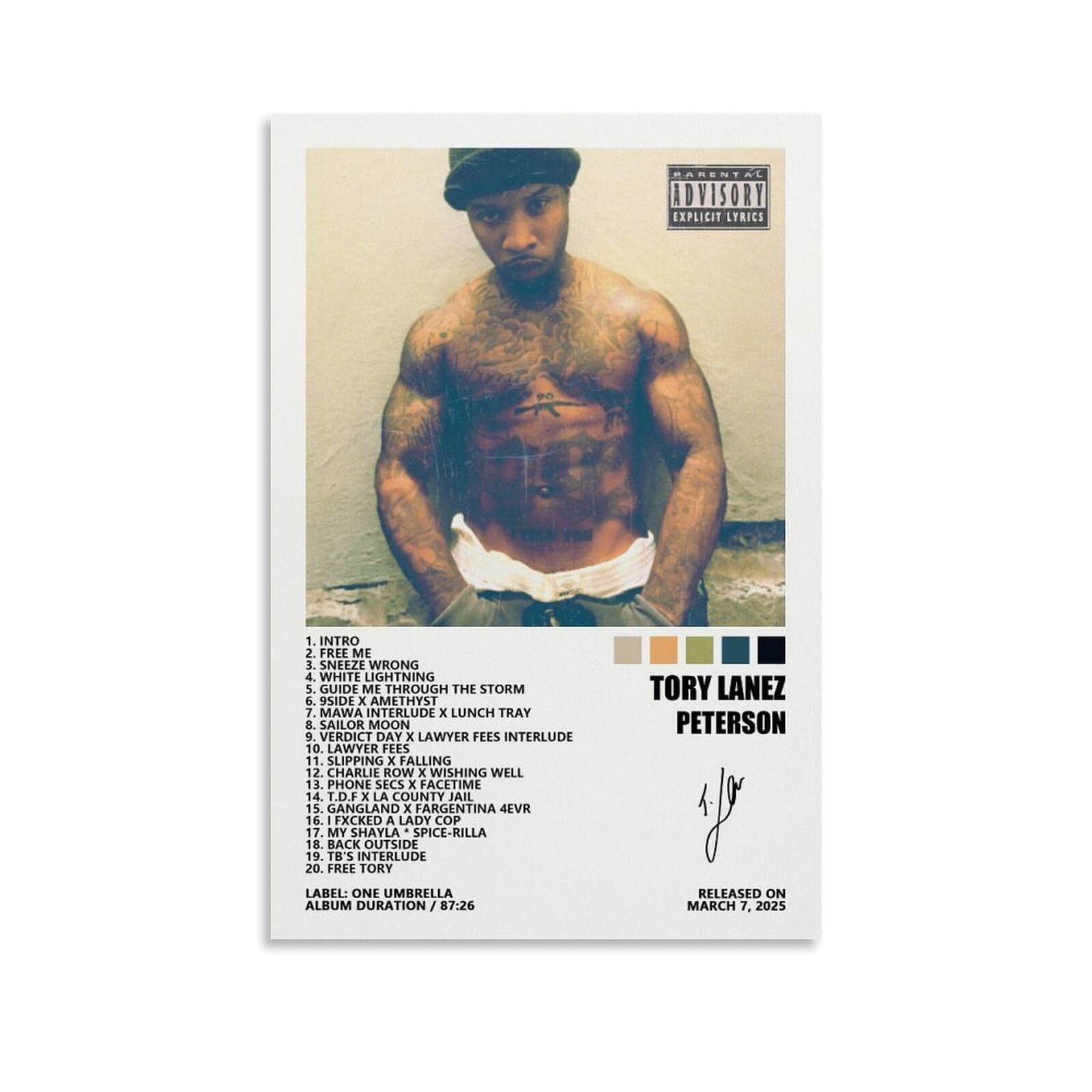 Tory Poster Lanez Peterson Music Album Cover Posters for Room Canvas ...