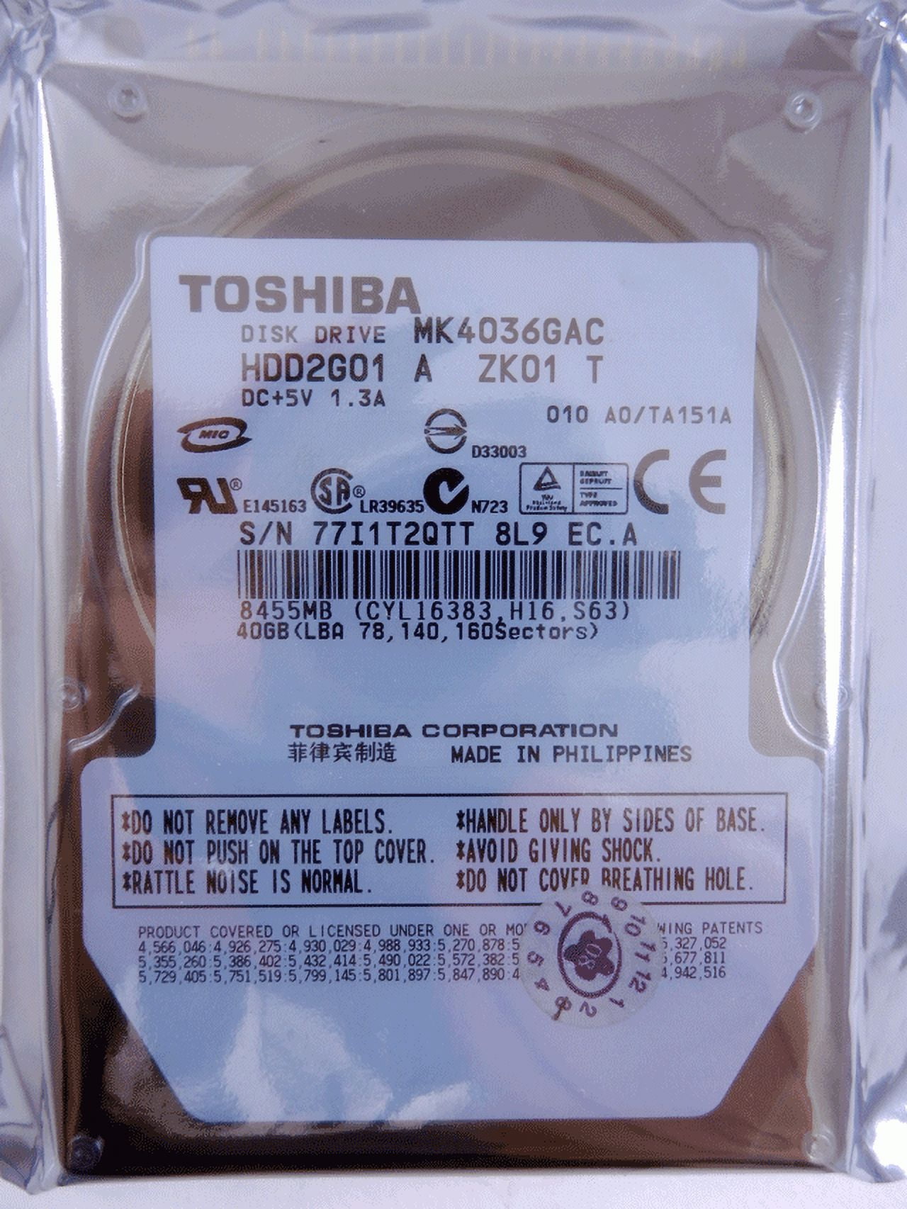 Toshiba 40GB IDE Ultra ATA-100 4200RPM 8MB Internal 2.5" Hard Drive ...
