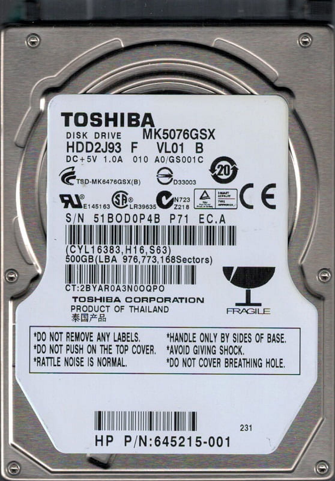 Toshiba MK5076GSX HDD2J93 F VL01 B 500GB F/W: A0/GS001C - Walmart.com