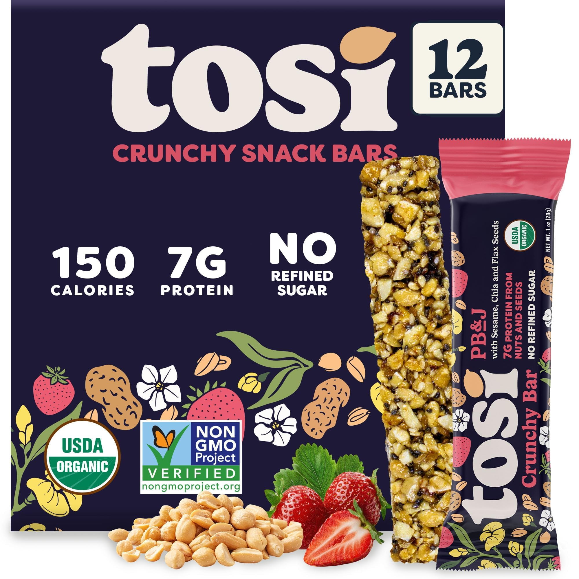 Tosi Nut Bars, PB&J, BCF26 Healthy Snacks for Adults & Kids, Plant ...