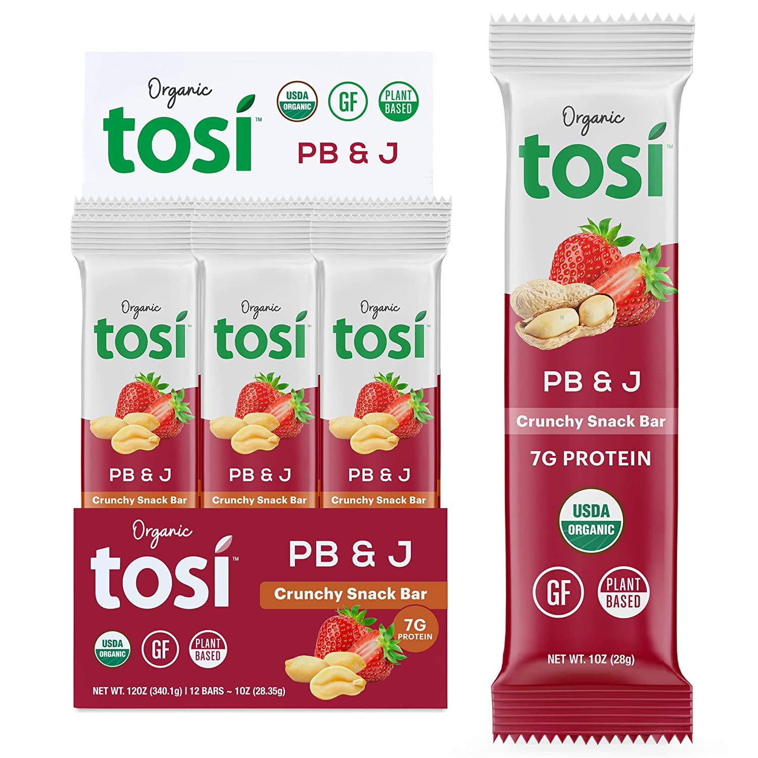 Tosi Peanut Butter & Jelly Protein Bars Plant Based with Nuts Gluten ...