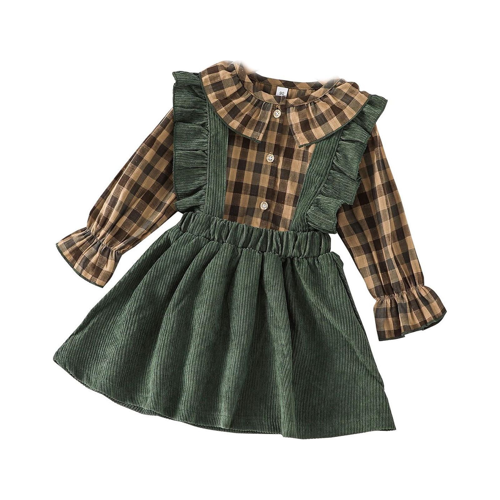 Tosmy Autumn Petal Back Skirt Doll Collar Plaid Top Dress 2 Piece Set ...