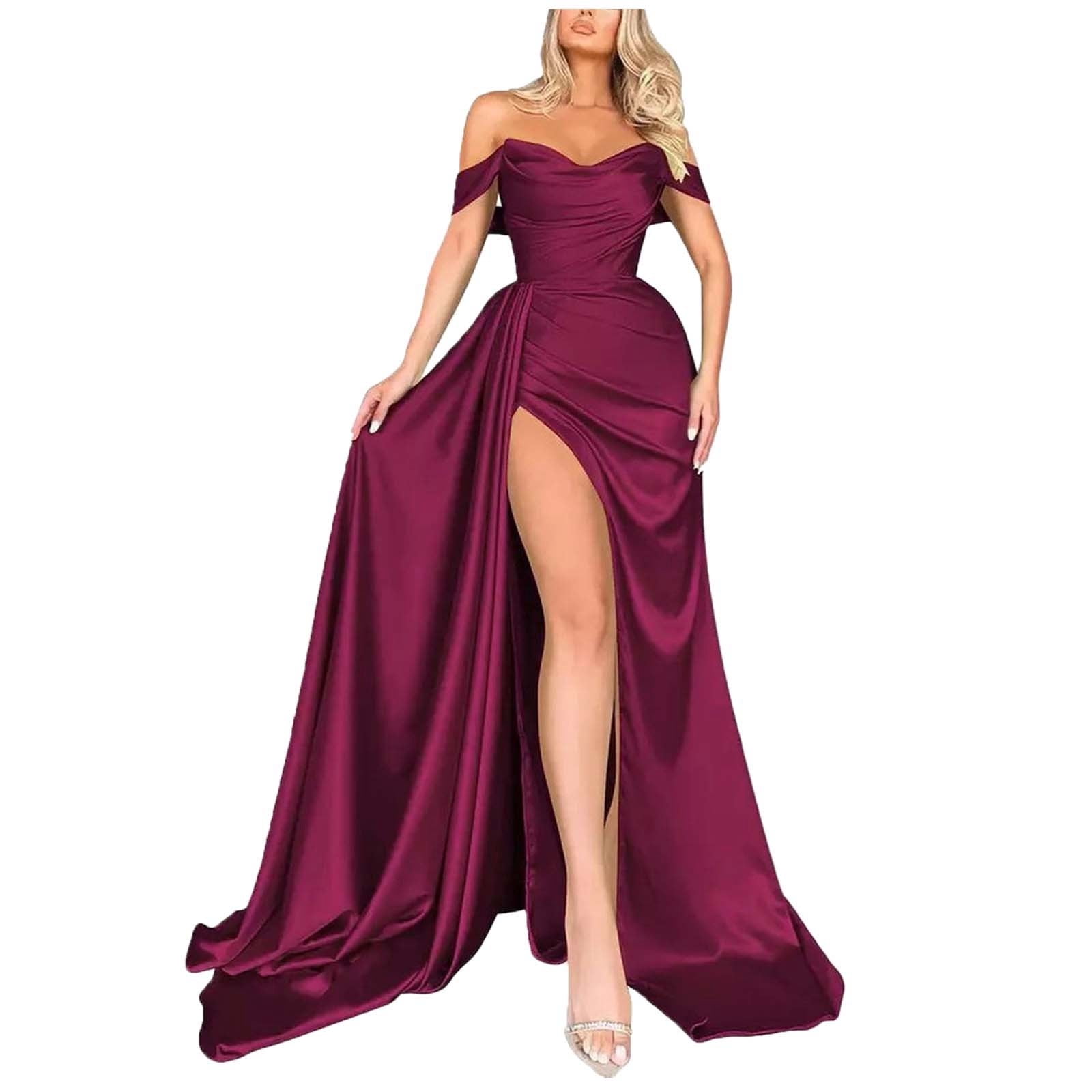 Tosmy Long Formal Dress Women's Solid Color Sexy One Shoulder Chest ...