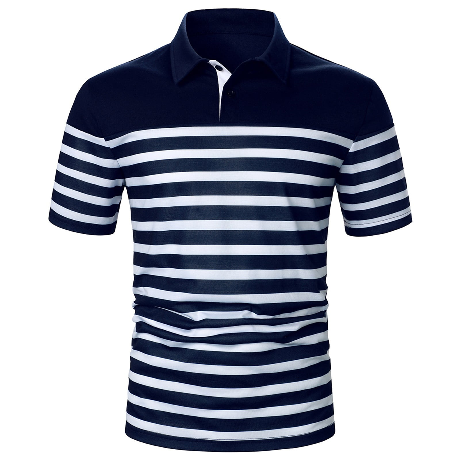 Tosmy Men's Polo Shirt Mens Fashion Color Matching Striped Single Lapel ...
