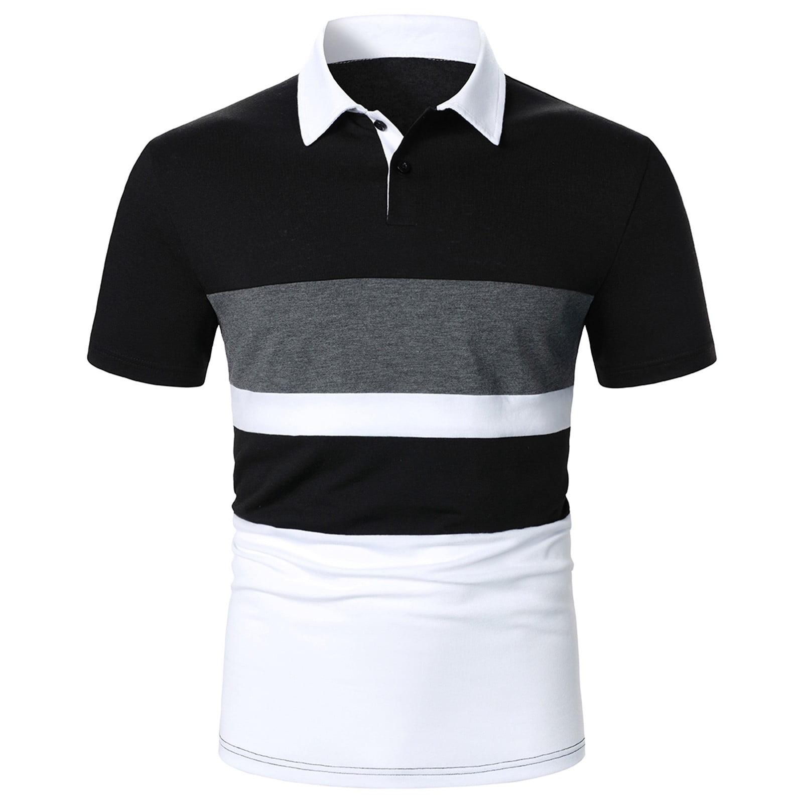 Tosmy Men's Polo Shirt Mens Fashion Color Matching Striped Single Lapel ...