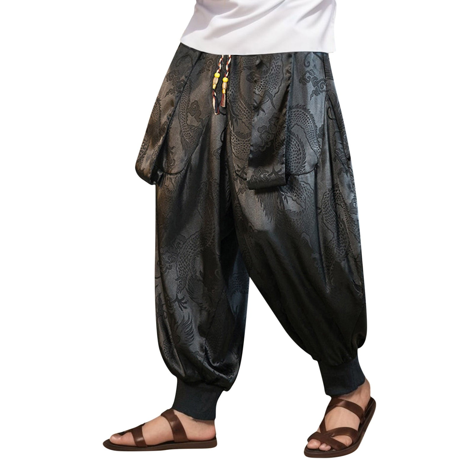 Tosmy Pants For Men Mens Summer Clothes New Ice Silk Dark Flower Pants