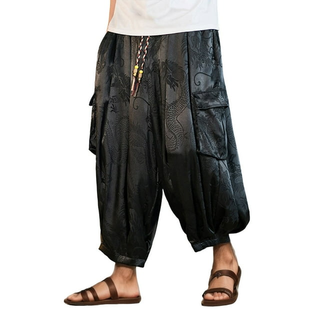 Tosmy Pants For Men Mens Summer Clothes New Ice Silk Dark Flower Pants