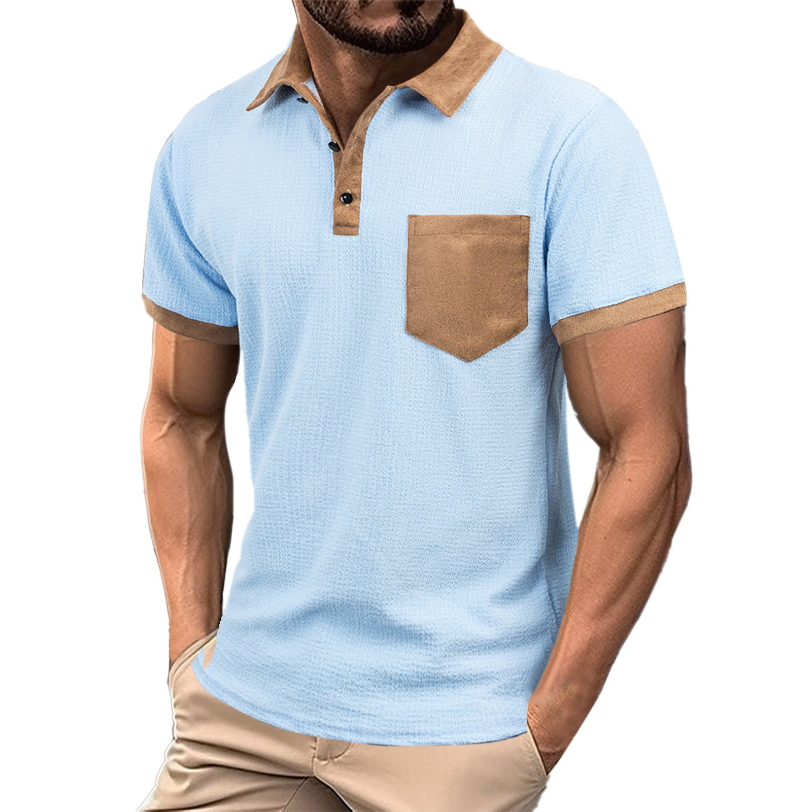 Tosmy Polo Shirts For Men Summer Color Block Pocket Shirt Sports Shirt ...
